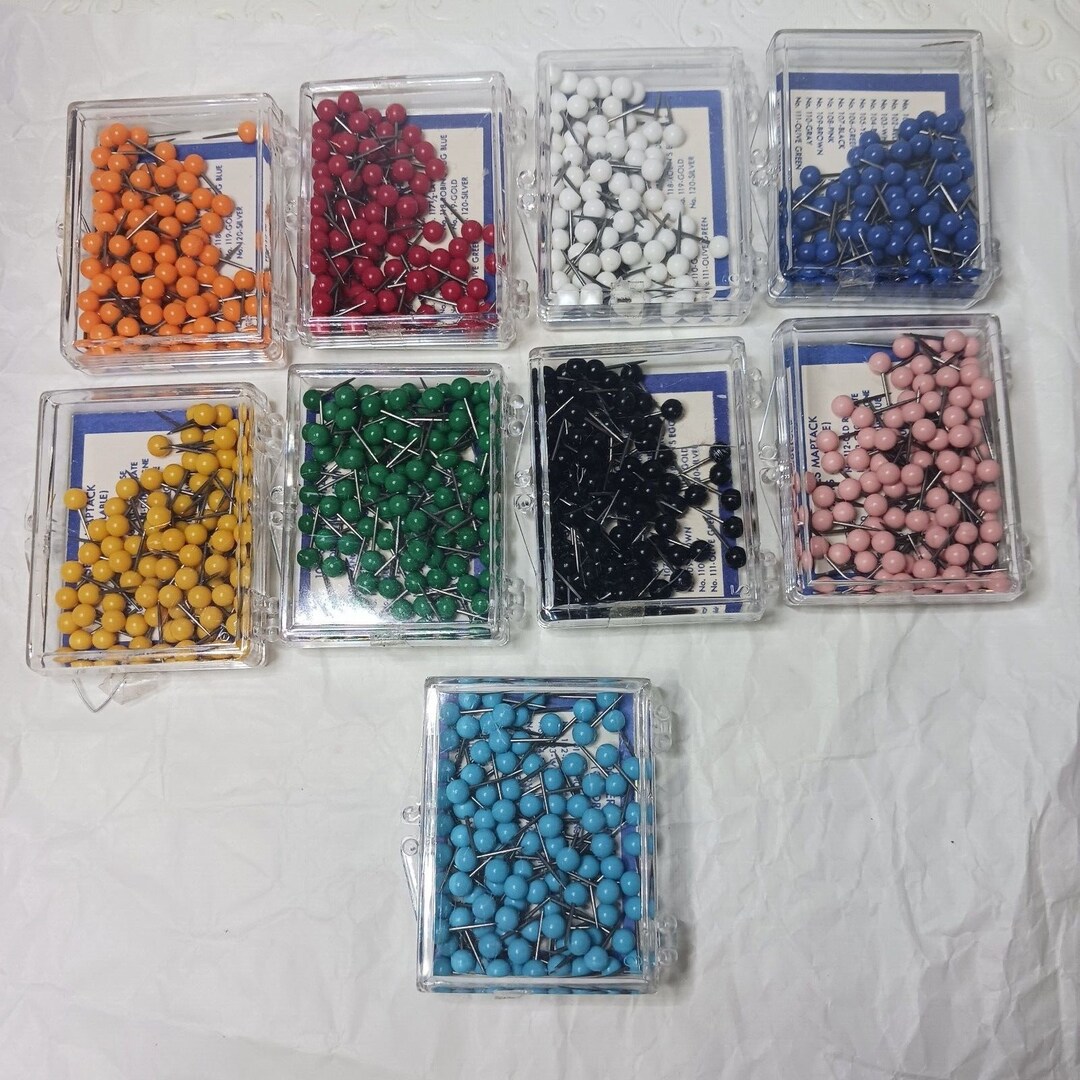Lot of Moore Colored Map Tacks Blue Red Pink Black Green White Orange ...
