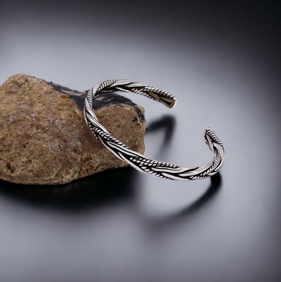 Handmade Rustic Cuff Bracelet for Men Sterling Silver Bracelet Norse ...