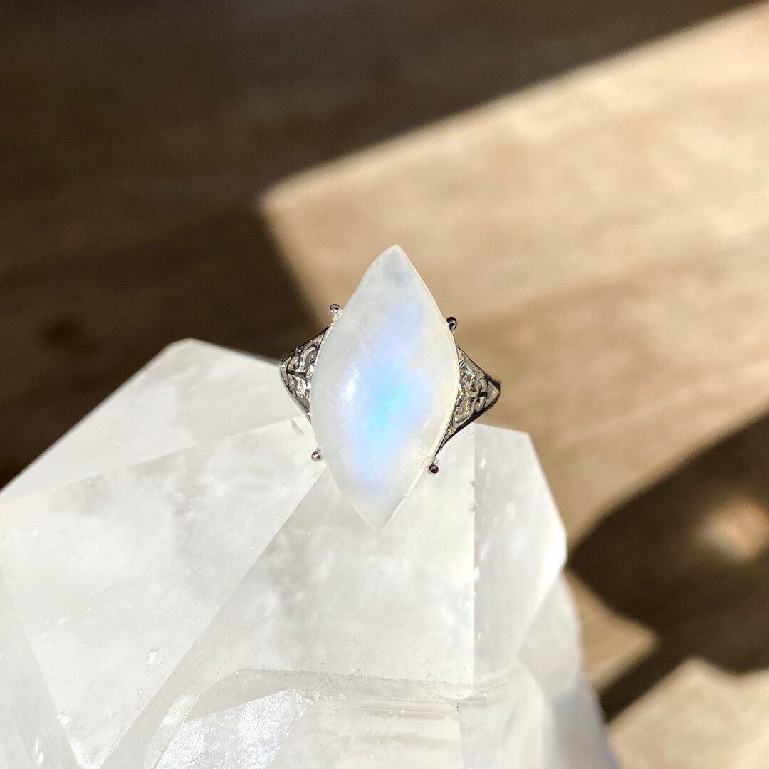 Moonstone Teardrop Ring, Sterling Silver Adjustable Moonstone Ring ...