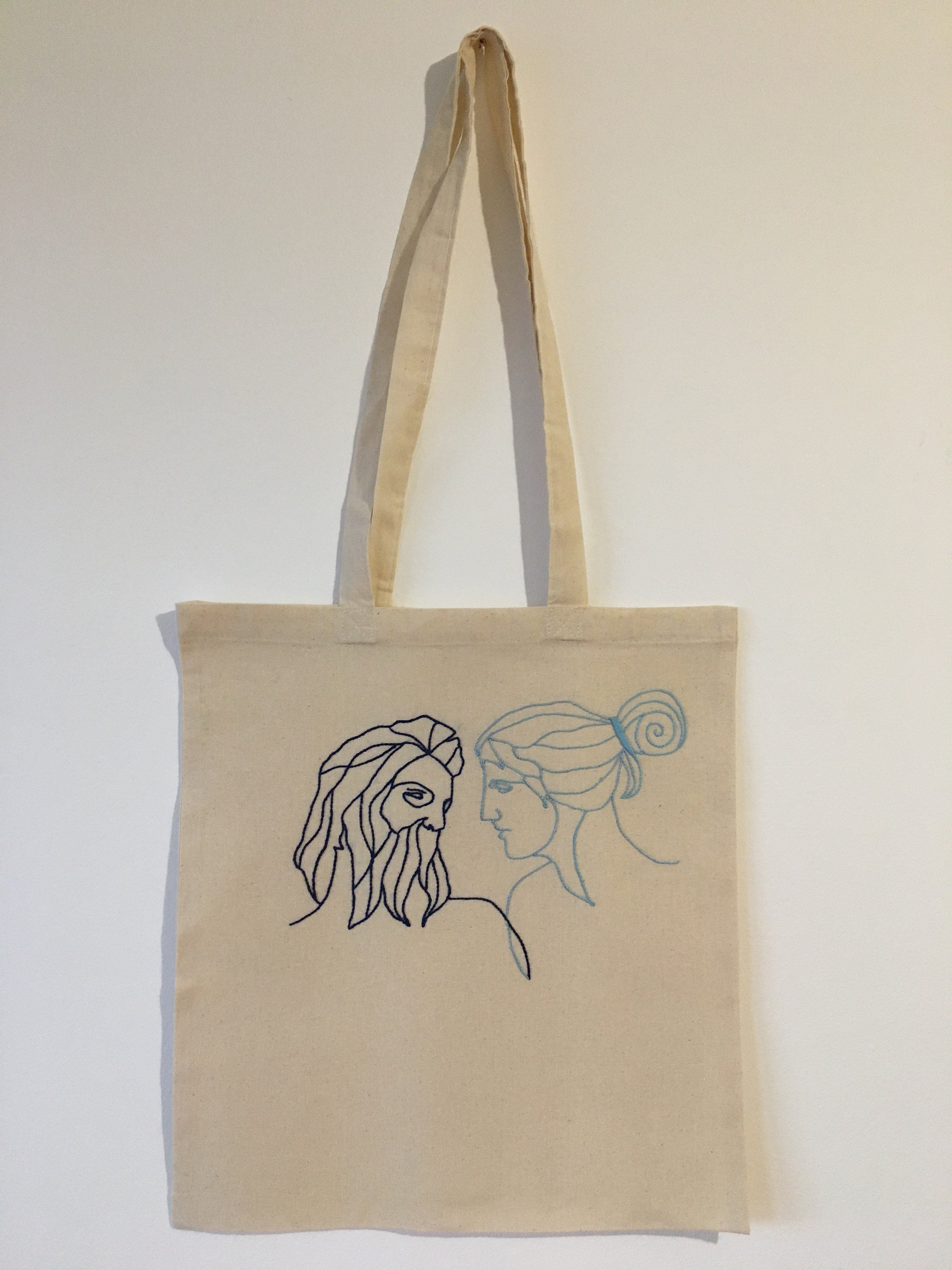Artsy Embroidered Greek Gods Blue Tote Bag | Etsy