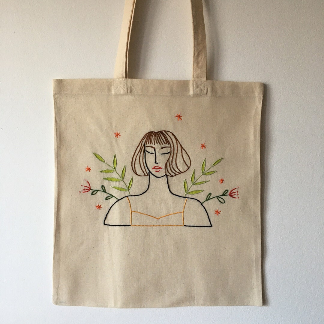 Embroidered Simple Cute Girl Tote Bag for Women - Etsy
