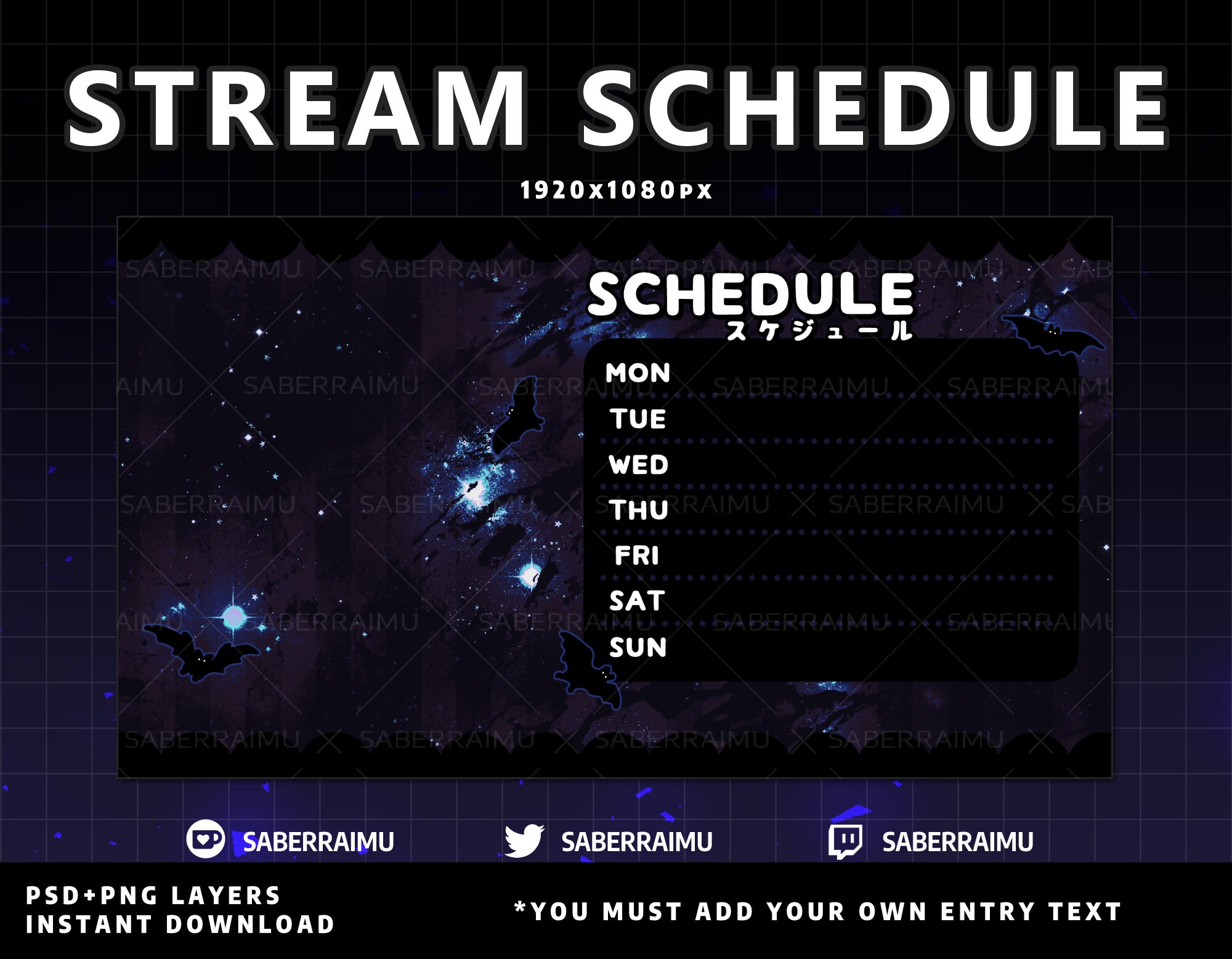 Black Stream Schedule Template Gothic Vtuber Schedule Vtuber Graphics ...
