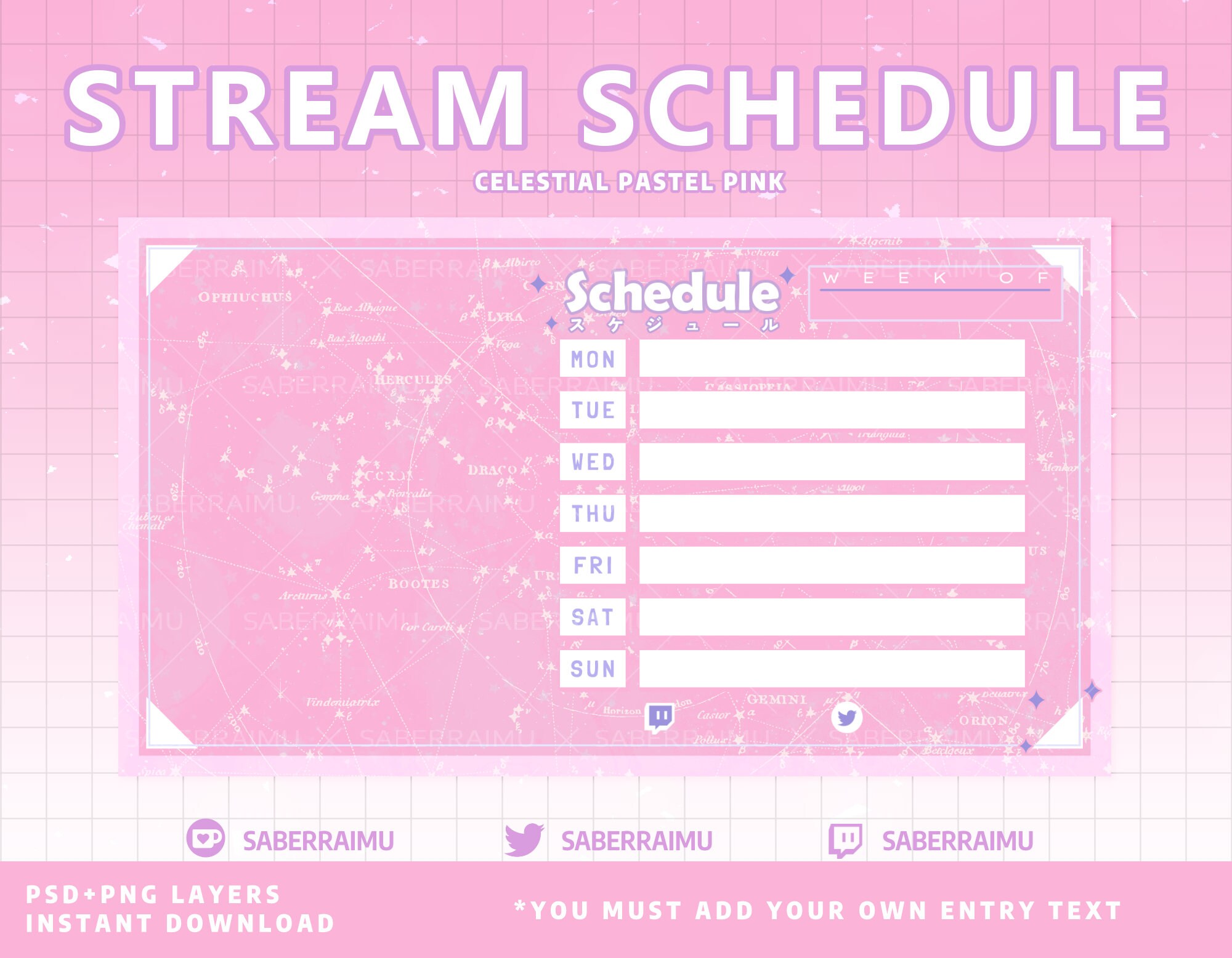 Pastel Pink Stream Schedule Template / Celestial / Stream Assets ...