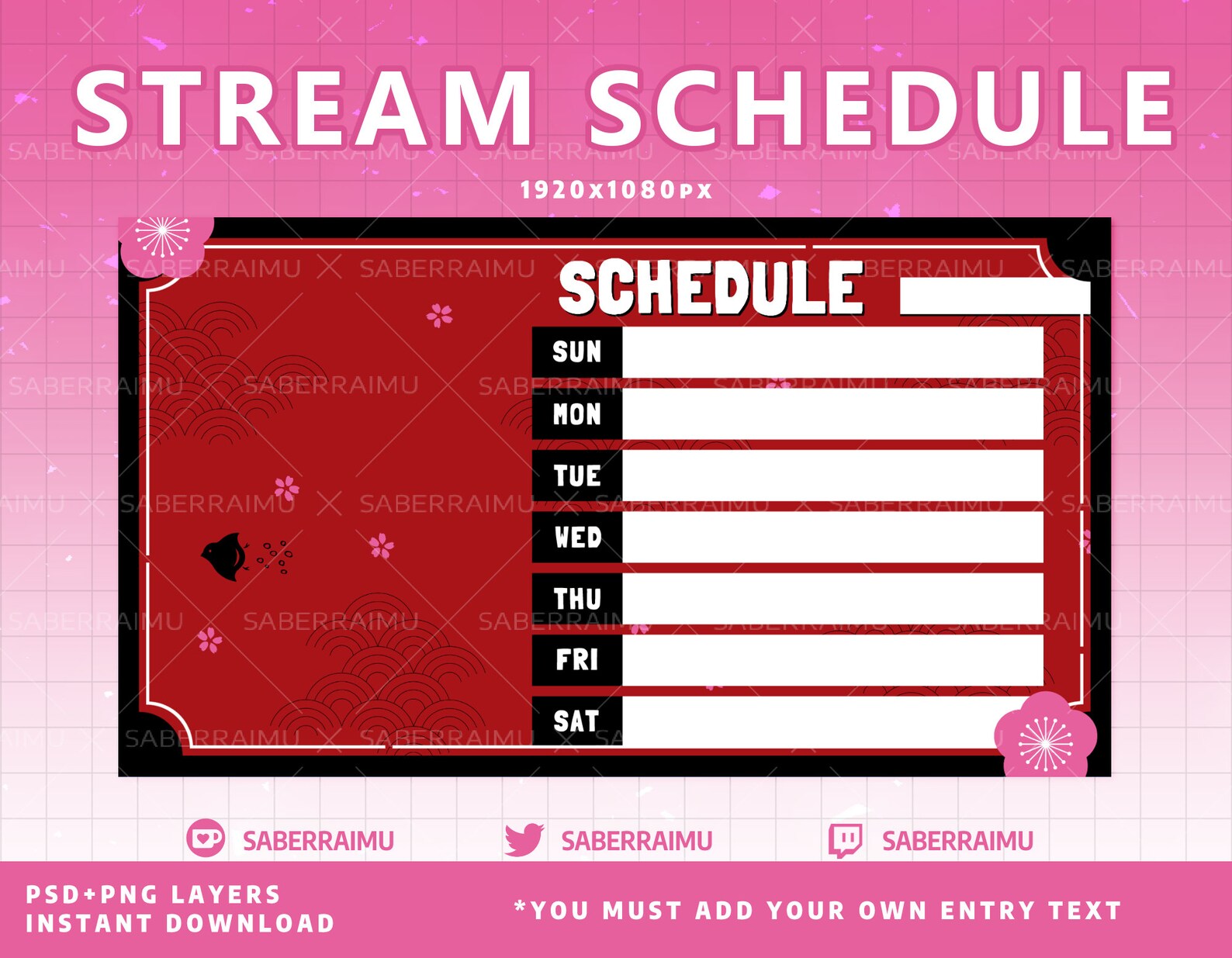 Red Stream Schedule Template / Stream Assets / Streamer / Vtuber ...