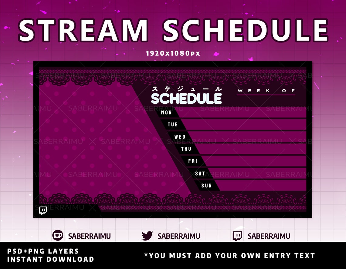 Purple Stream Schedule Template / Dark Lace / Stream Assets / Streamer ...