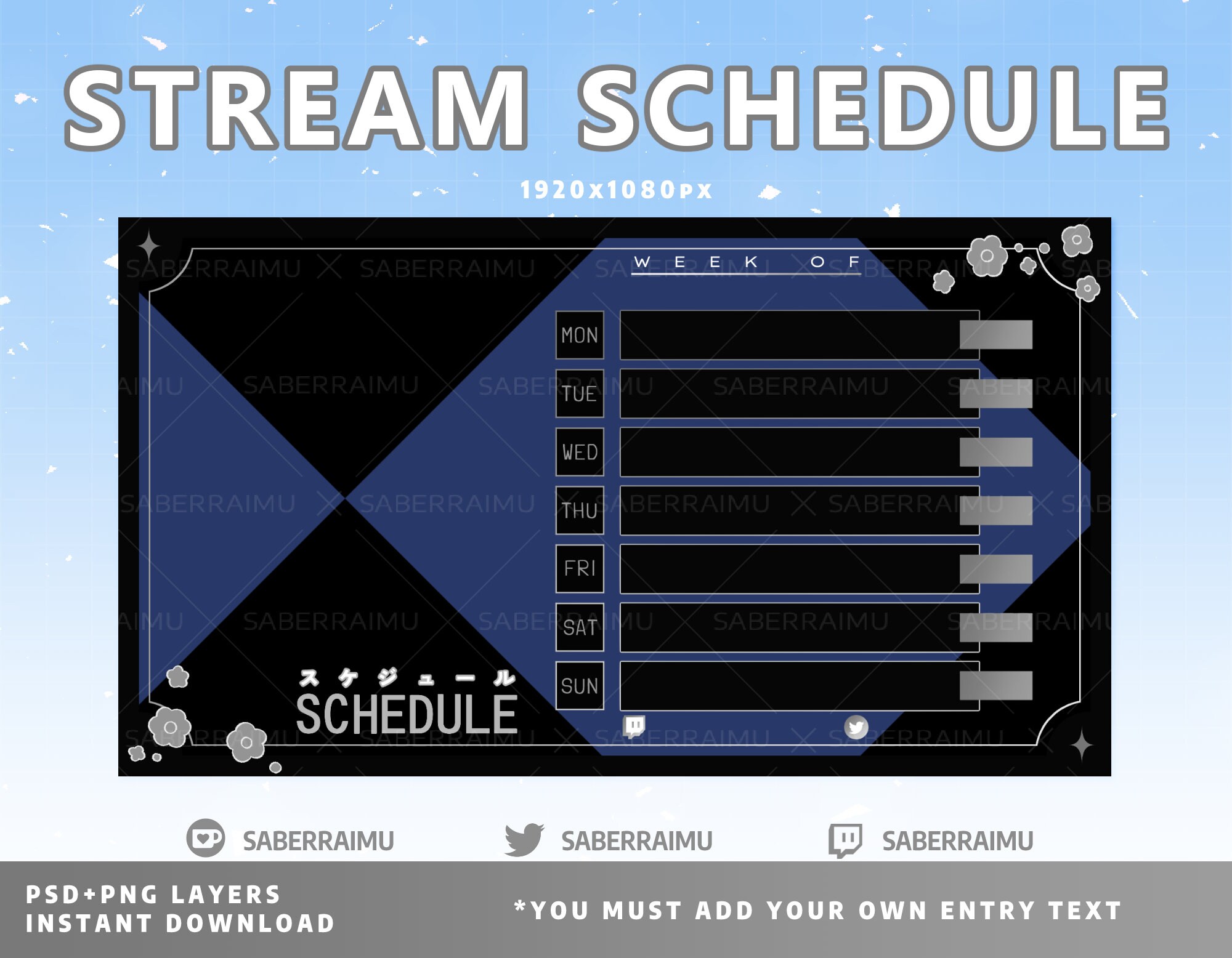 Silver Stream Schedule Template / Elegant Blue / Stream Assets ...