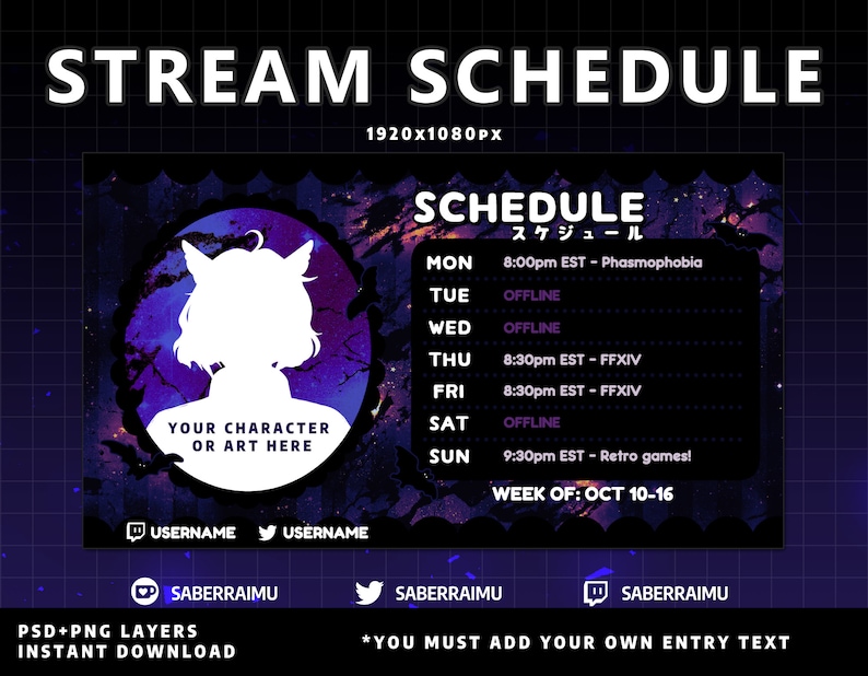 Purple Stream Schedule Template | Gothic Vtuber Schedule | Vtuber ...