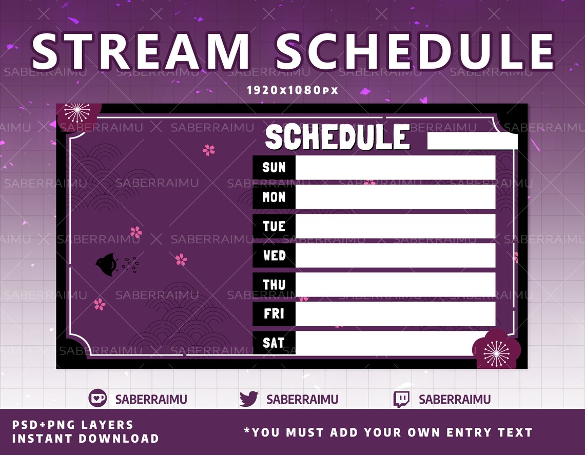 Stream Schedule Template / Cute Bird and Flowers Purple / Stream Assets ...