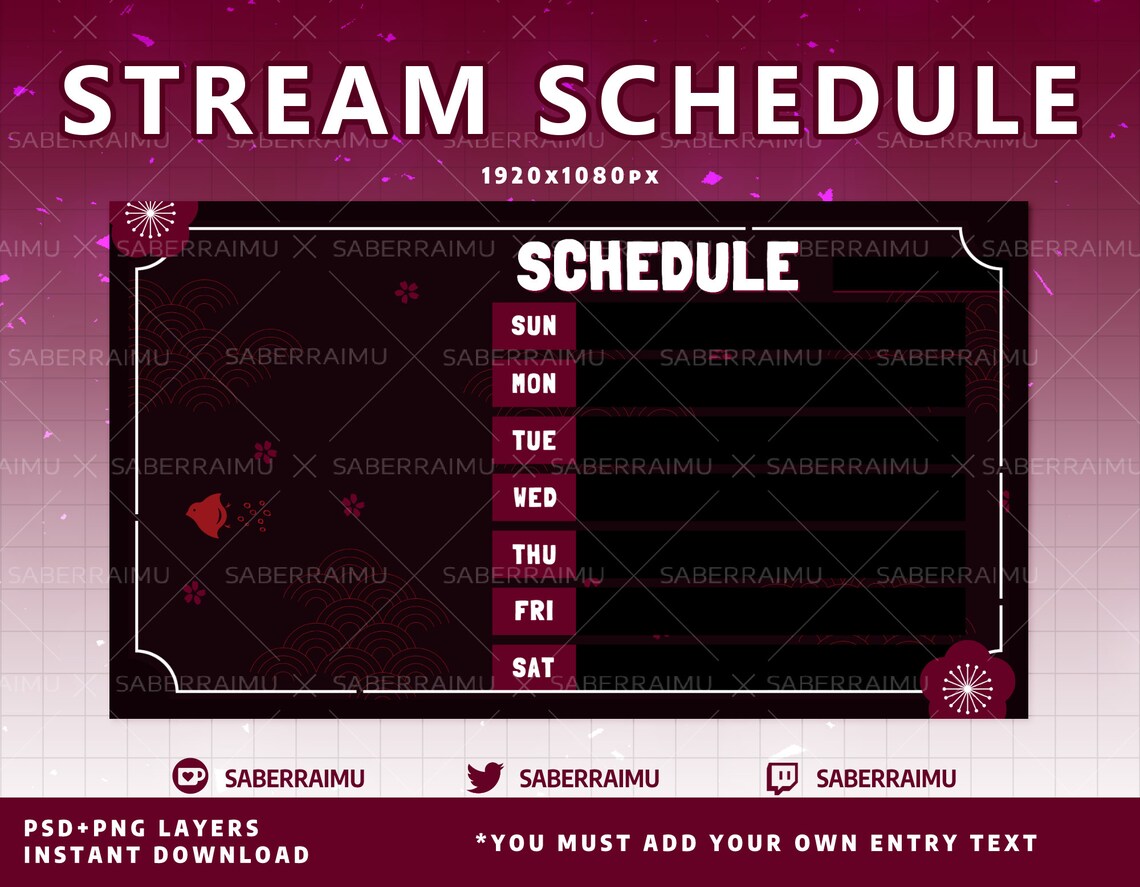 Wine Red Stream Schedule Template / Stream Assets / Streamer / Vtuber ...