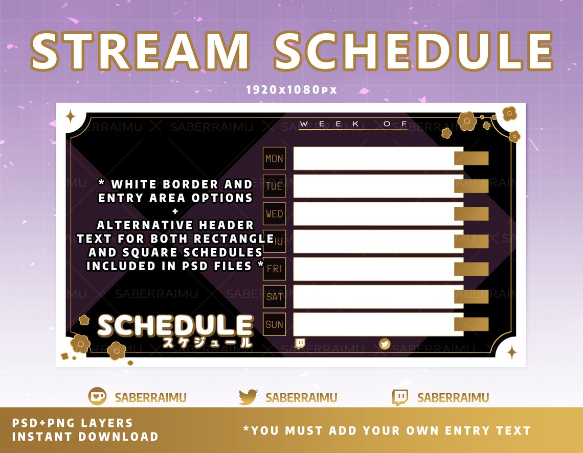 Gold Stream Schedule Template / Elegant Purple / Stream Assets - Etsy