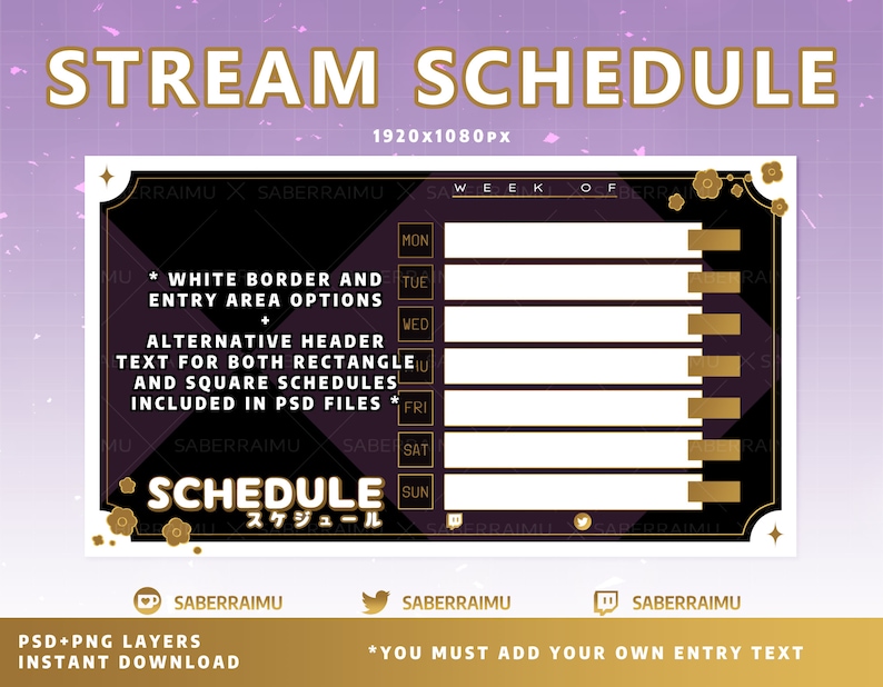 Gold Stream Schedule Template / Elegant Purple / Stream Assets ...