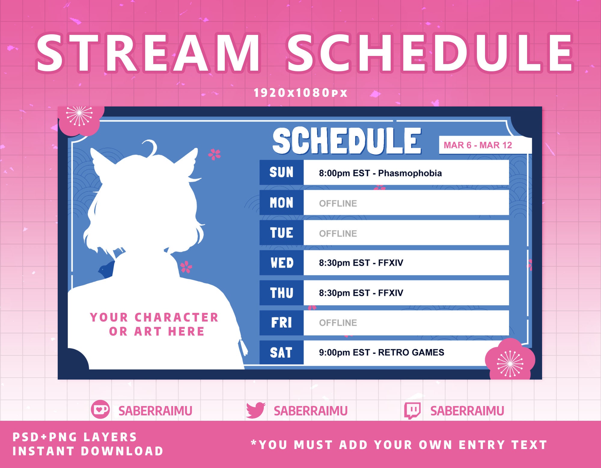 Blue Stream Schedule Template | Stream Assets | Vtuber Graphics ...