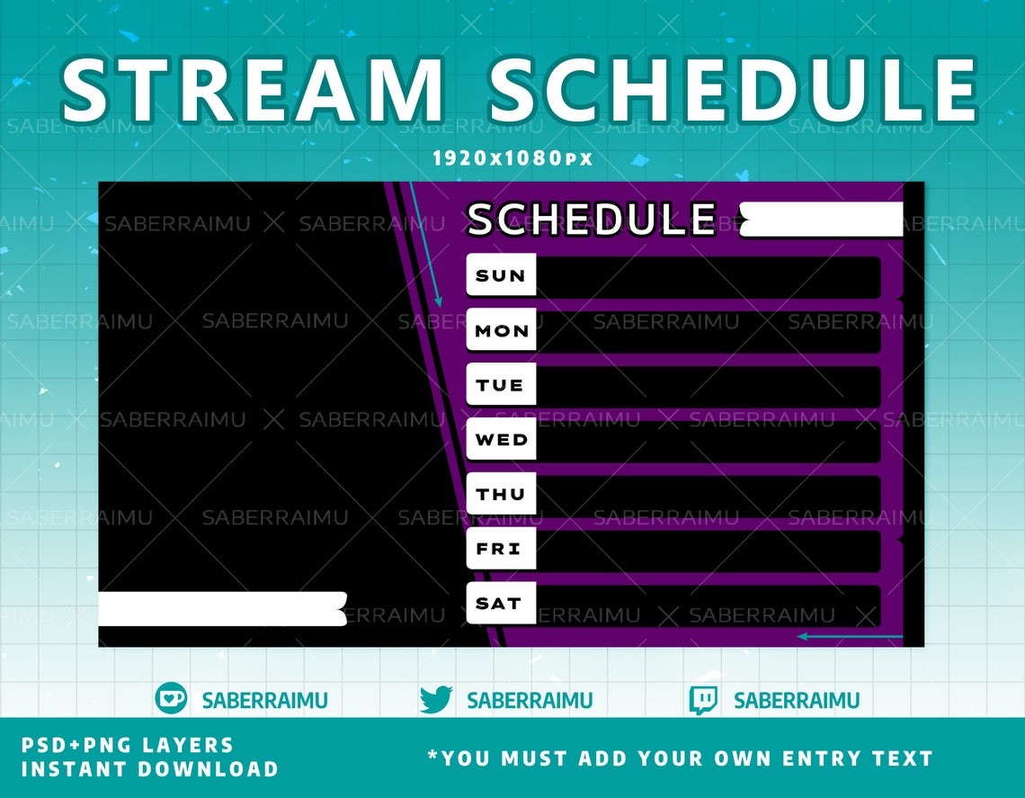 Purple Stream Schedule Template / Modern Stream Schedule / Stream ...
