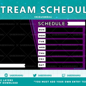 Purple Stream Schedule Template / Modern Stream Schedule / Stream ...
