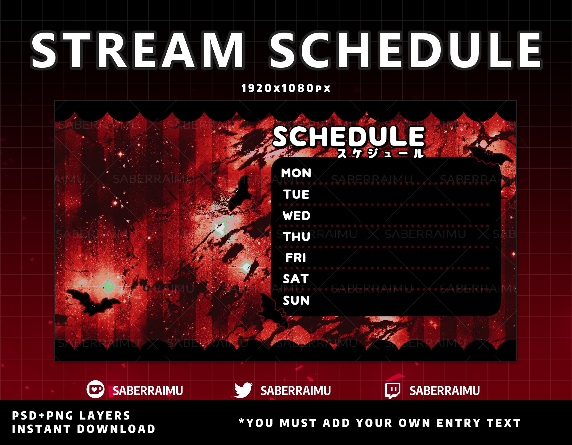 Red Stream Schedule Template | Gothic Vtuber Schedule | Vtuber Graphics ...