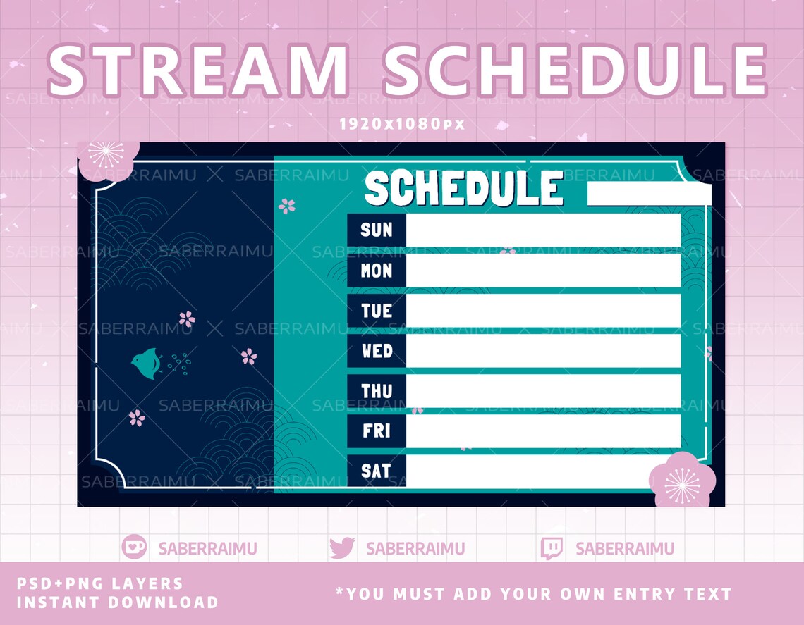 Teal Blue Stream Schedule Template / Stream Assets / Streamer / Vtuber ...
