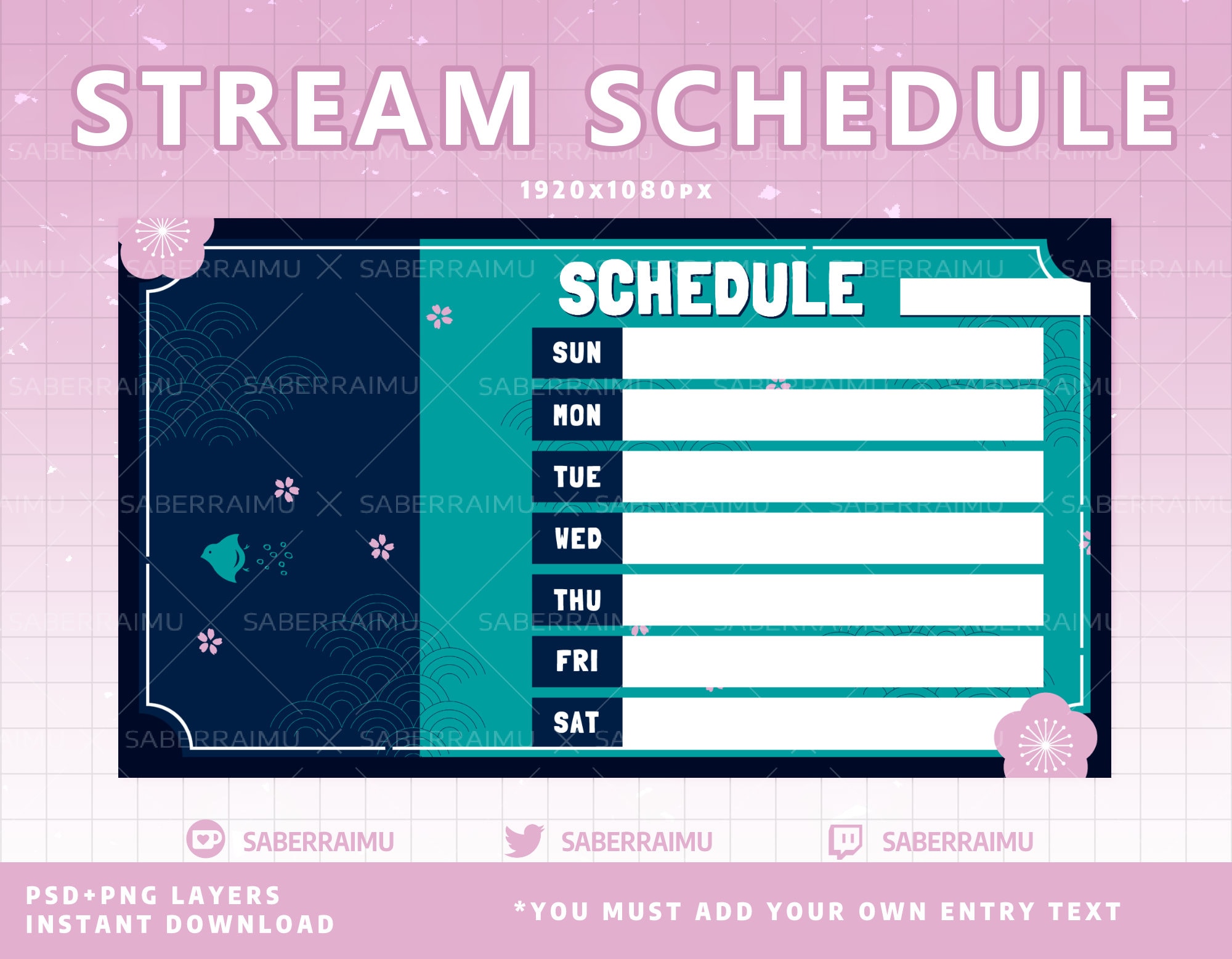Teal Blue Stream Schedule Template / Stream Assets / Streamer / Vtuber ...
