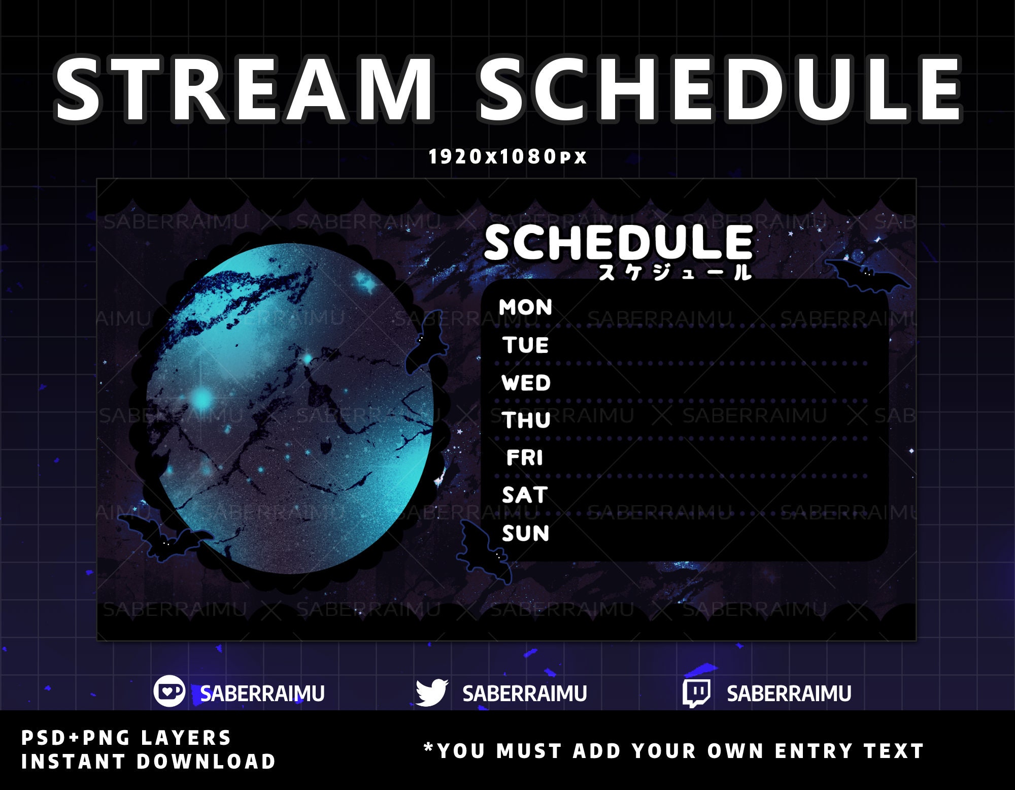 Black Stream Schedule Template Gothic Vtuber Schedule Vtuber Graphics ...