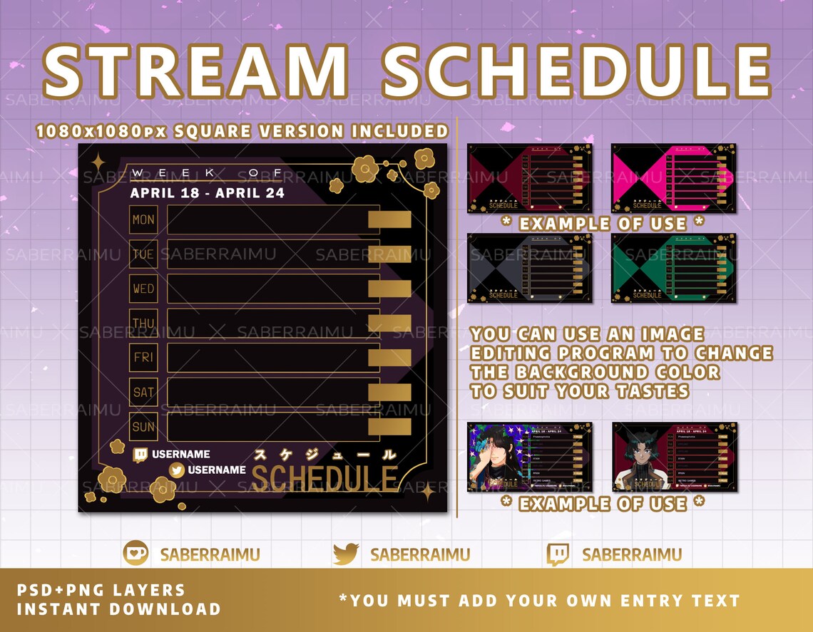 Gold Stream Schedule Template / Elegant Purple / Stream Assets - Etsy