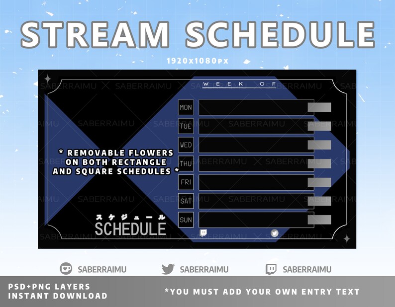 Silver Stream Schedule Template / Elegant Blue / Stream Assets ...