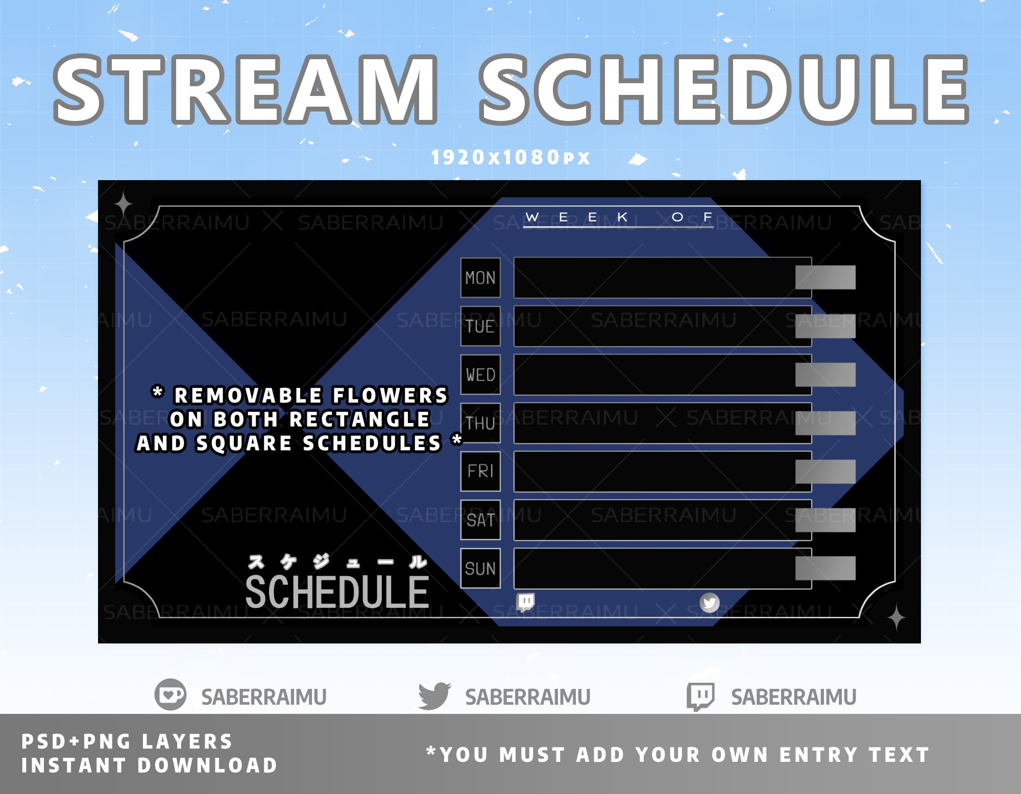 Silver Stream Schedule Template / Elegant Blue / Stream Assets ...