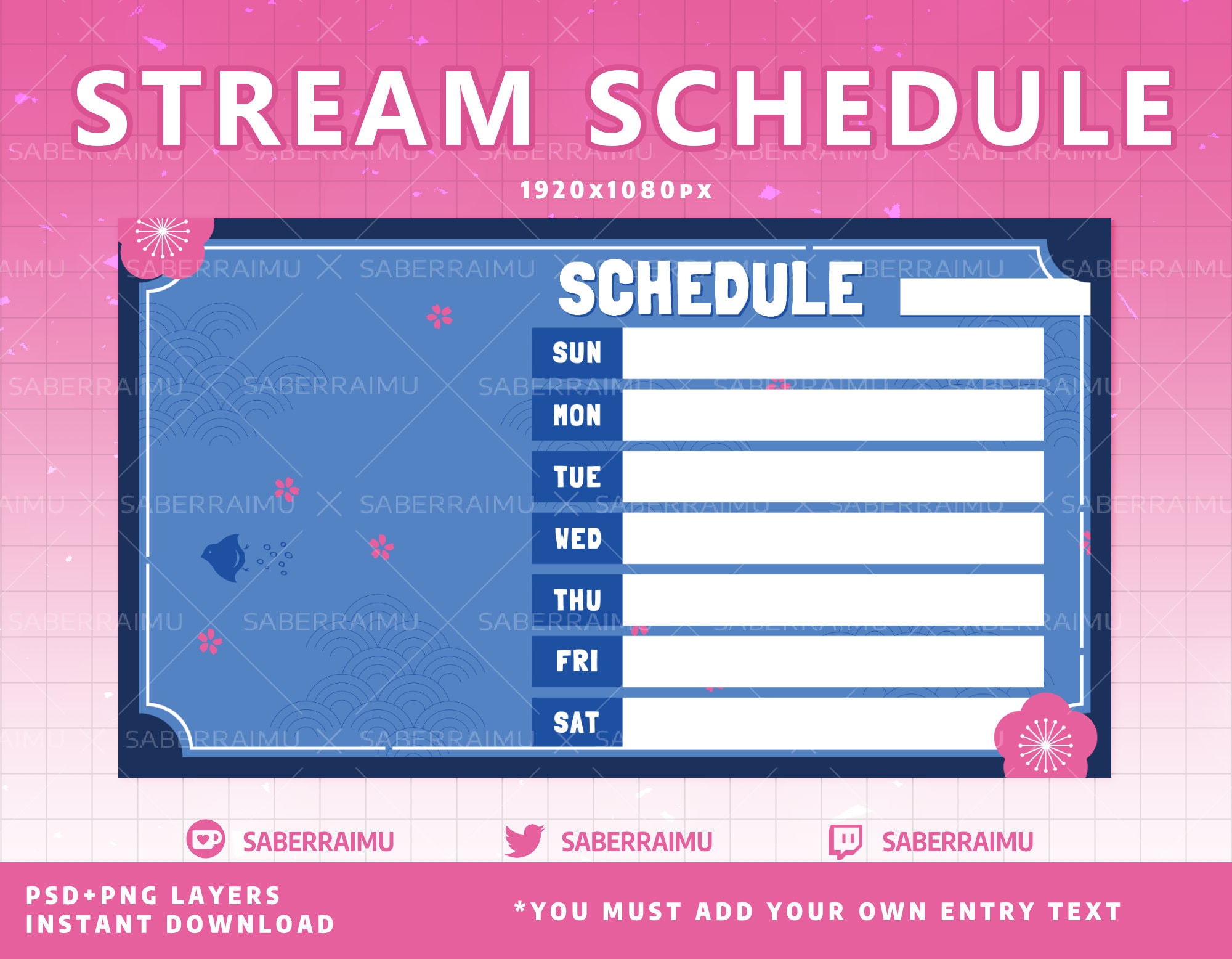 Blue Stream Schedule Template | Stream Assets | Vtuber Graphics ...