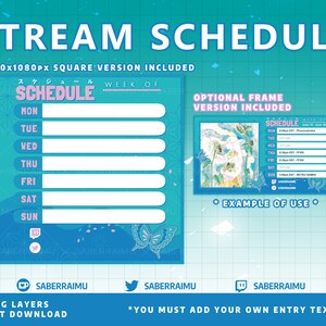 Blue Stream Schedule Template / Butterfly Twitch Schedule / Stream ...