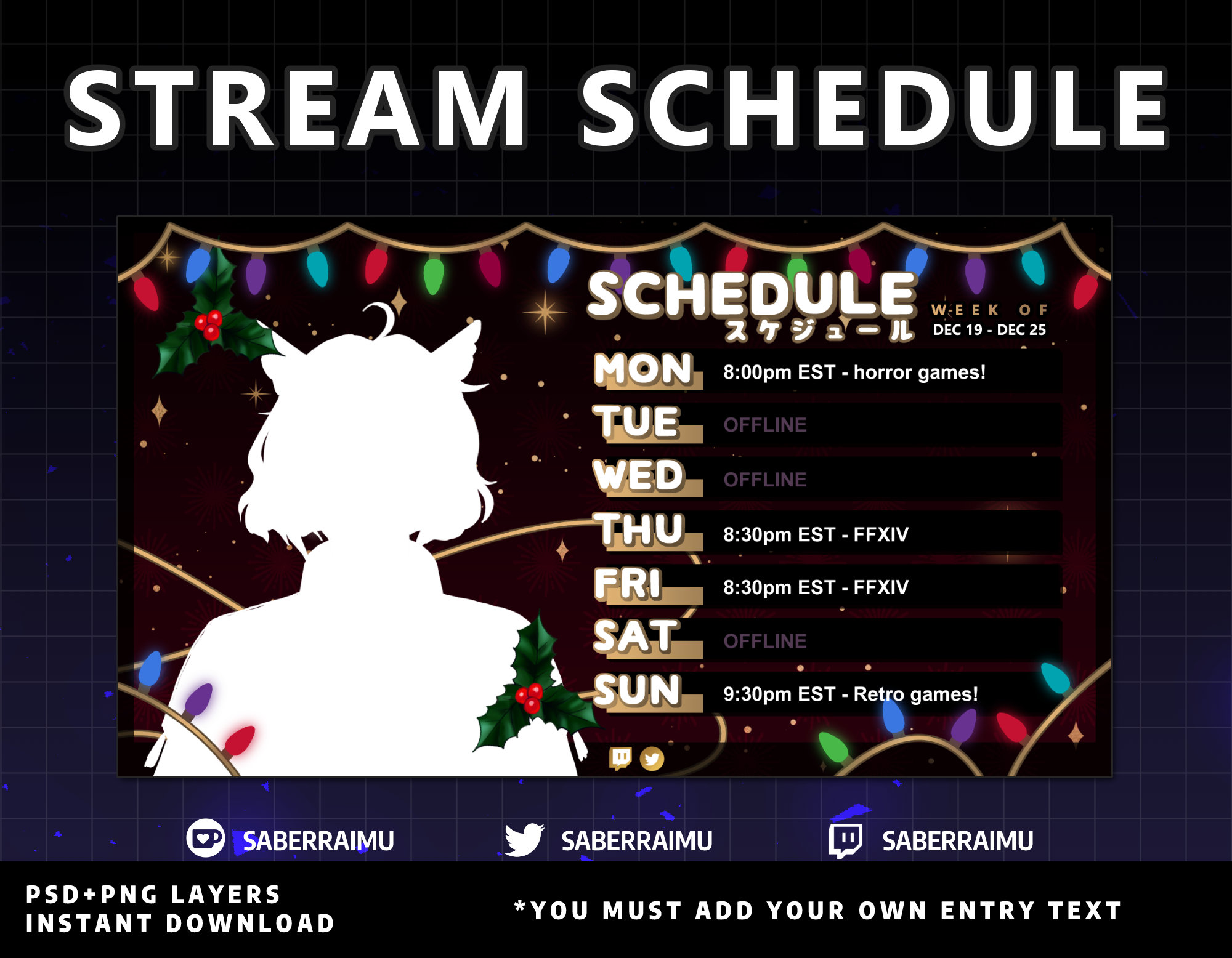 Holiday Stream Schedule Template | Vtuber Schedule | Vtuber Graphics ...