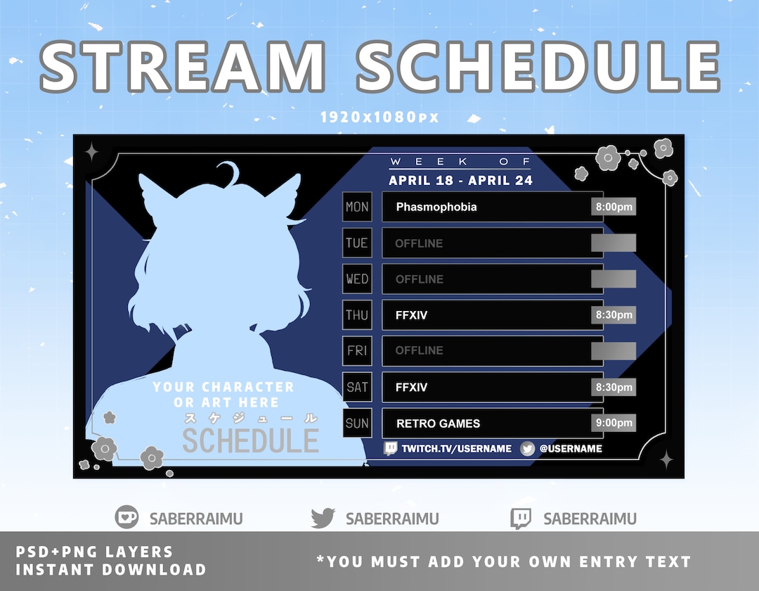 Silver Stream Schedule Template / Elegant Blue / Stream Assets ...