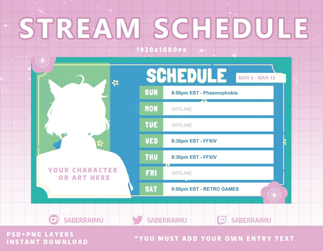 Pastel Green Stream Schedule Template / Stream Assets / Streamer ...