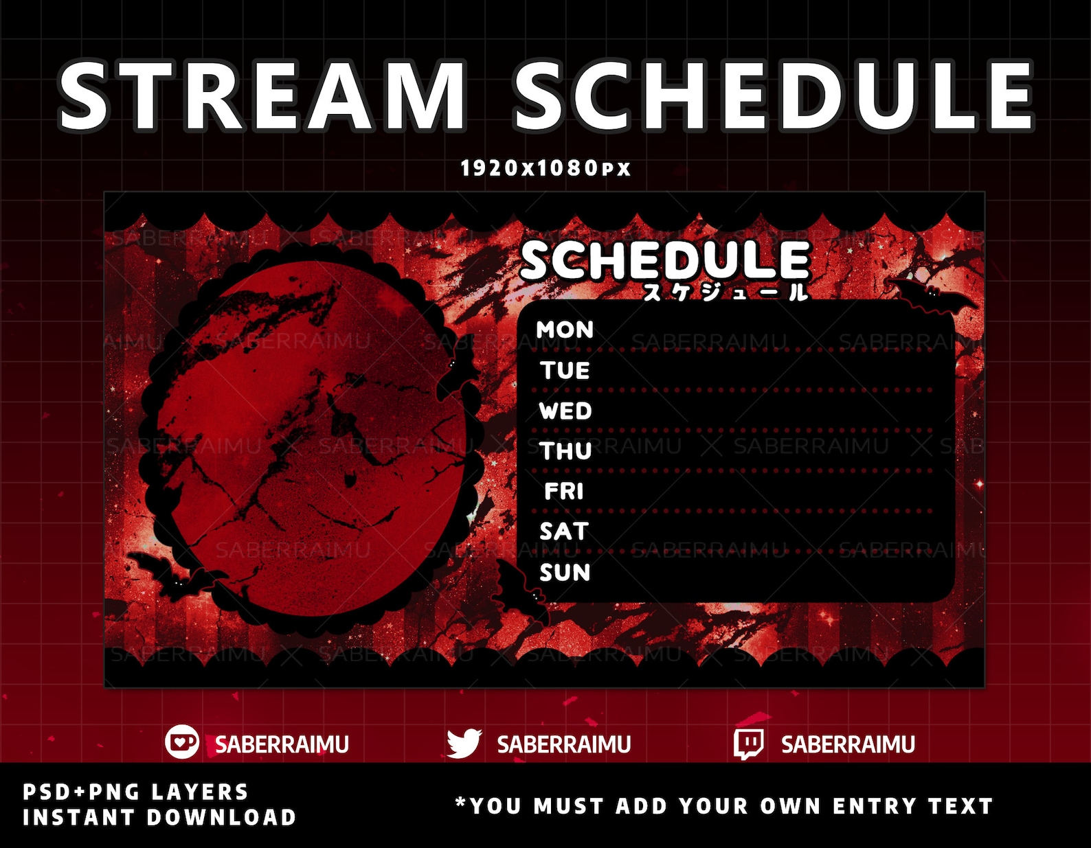 Red Stream Schedule Template | Gothic Vtuber Schedule | Vtuber Graphics ...