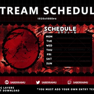 Red Stream Schedule Template | Gothic Vtuber Schedule | Vtuber Graphics ...