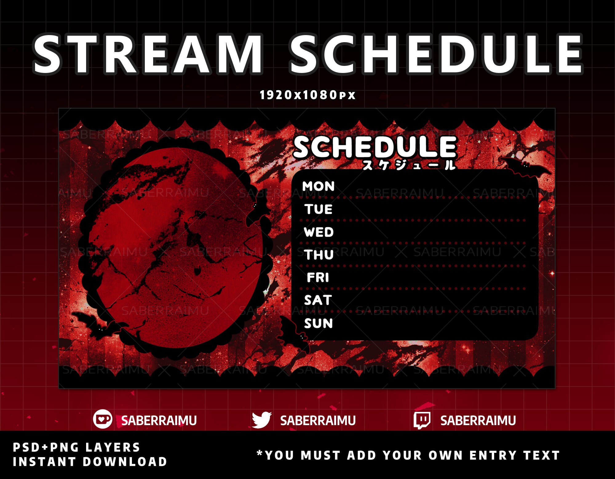 Red Stream Schedule Template | Gothic Vtuber Schedule | Vtuber Graphics ...