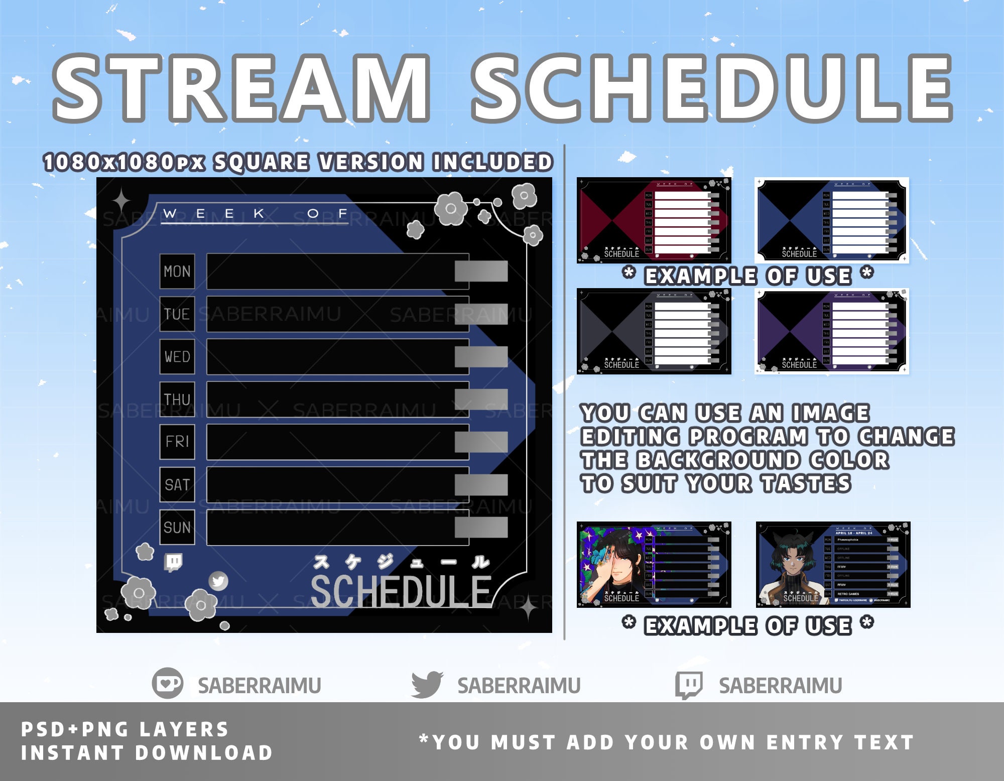 Silver Stream Schedule Template / Elegant Blue / Stream Assets ...