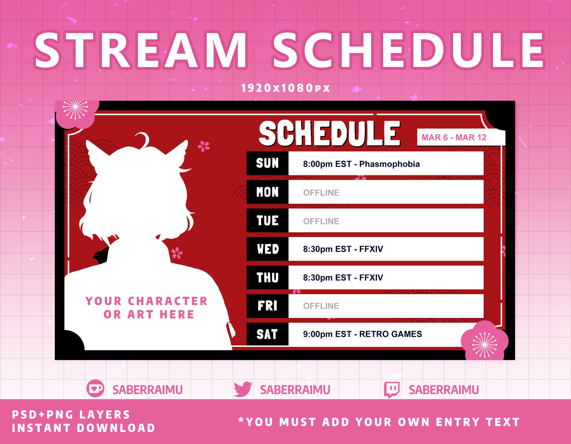 Red Stream Schedule Template / Stream Assets / Streamer / Vtuber ...