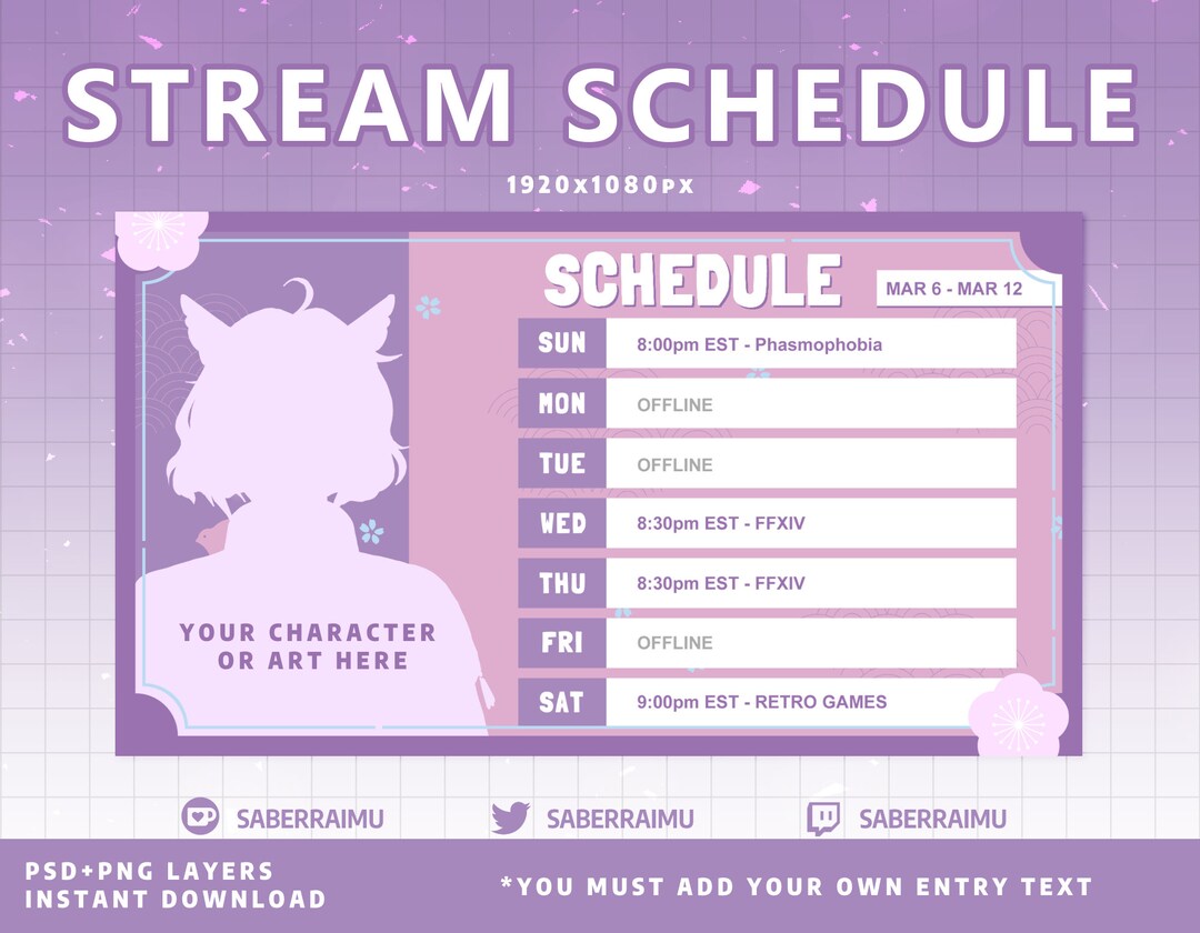 Pastel Purple Stream Schedule Template / Stream Assets / Streamer ...