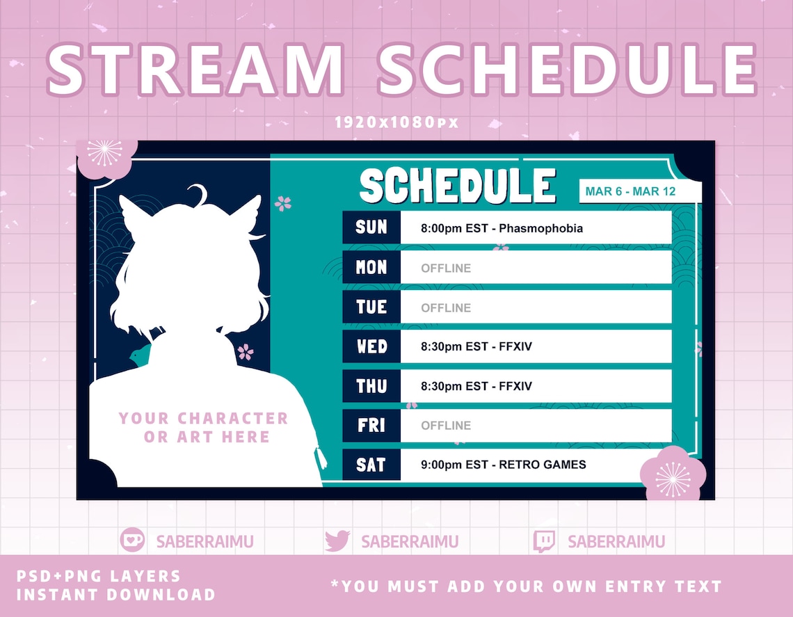 Teal Blue Stream Schedule Template / Stream Assets / Streamer / Vtuber ...