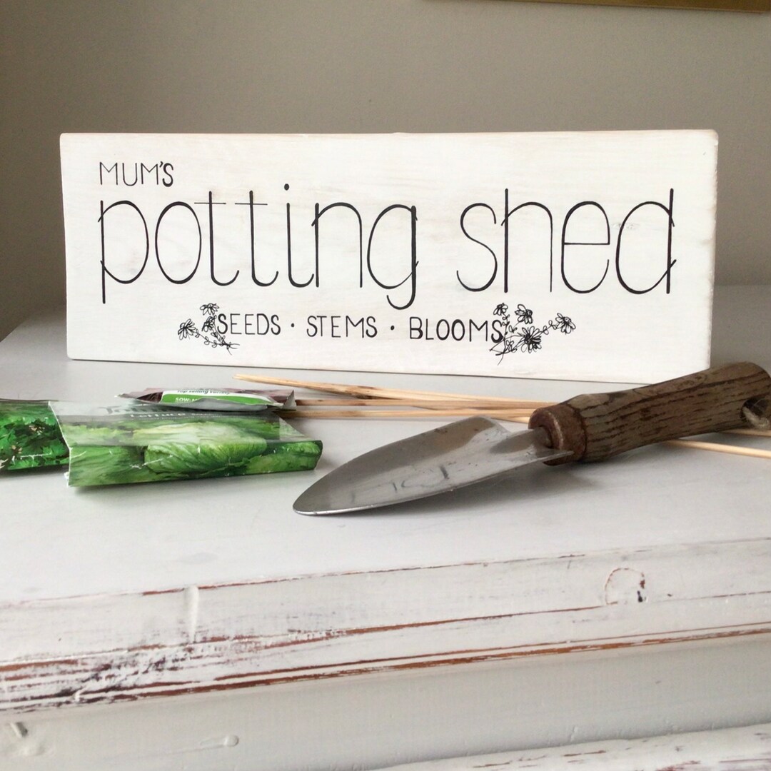 Rustic Mum’s Potting Shed Sign, Rustic Garden Decor, White Rectangular ...