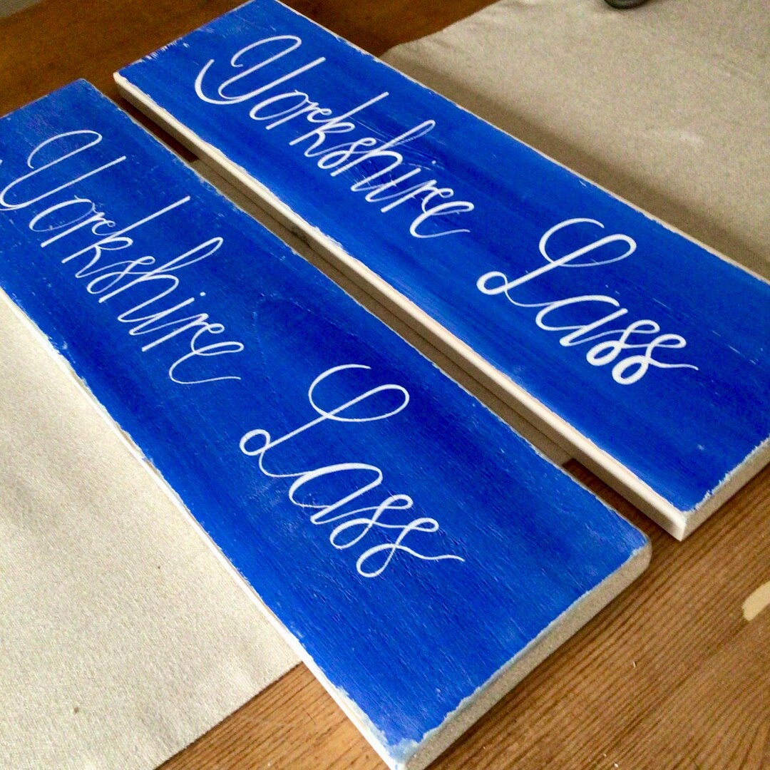 Yorkshire Lass Rustic Farmhouse Board, Reclaimed Blue Wooden Sign ...