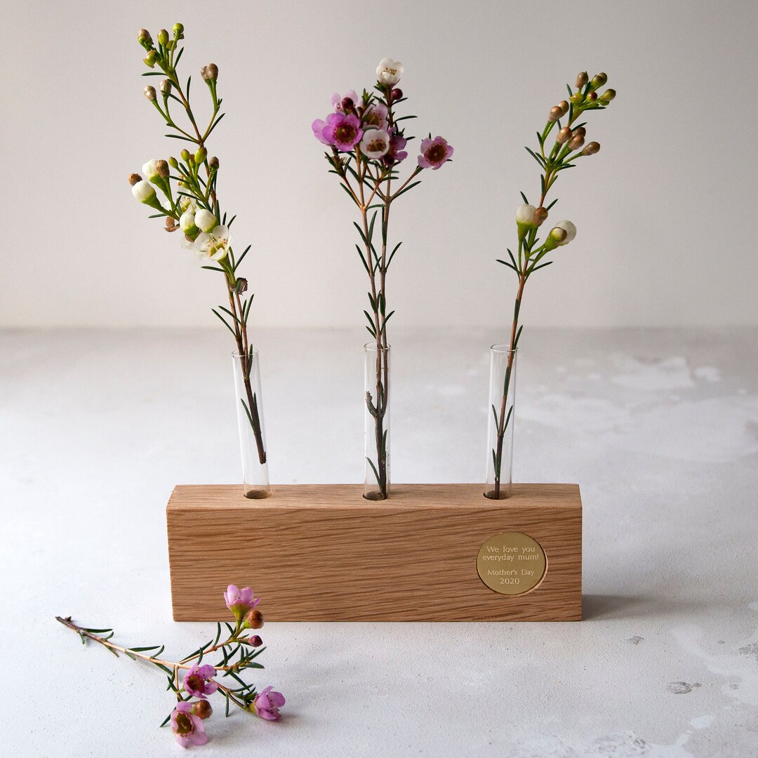 Oak Wood Vase, Personalised Vase Gift, Little Test Tube Vase, 7th ...
