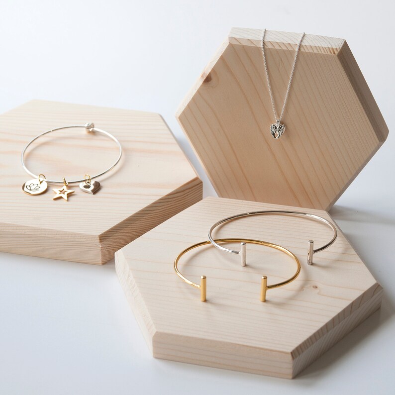 Hexagon Wood Jewellery Displays Shop Display Jewellery White - Etsy UK