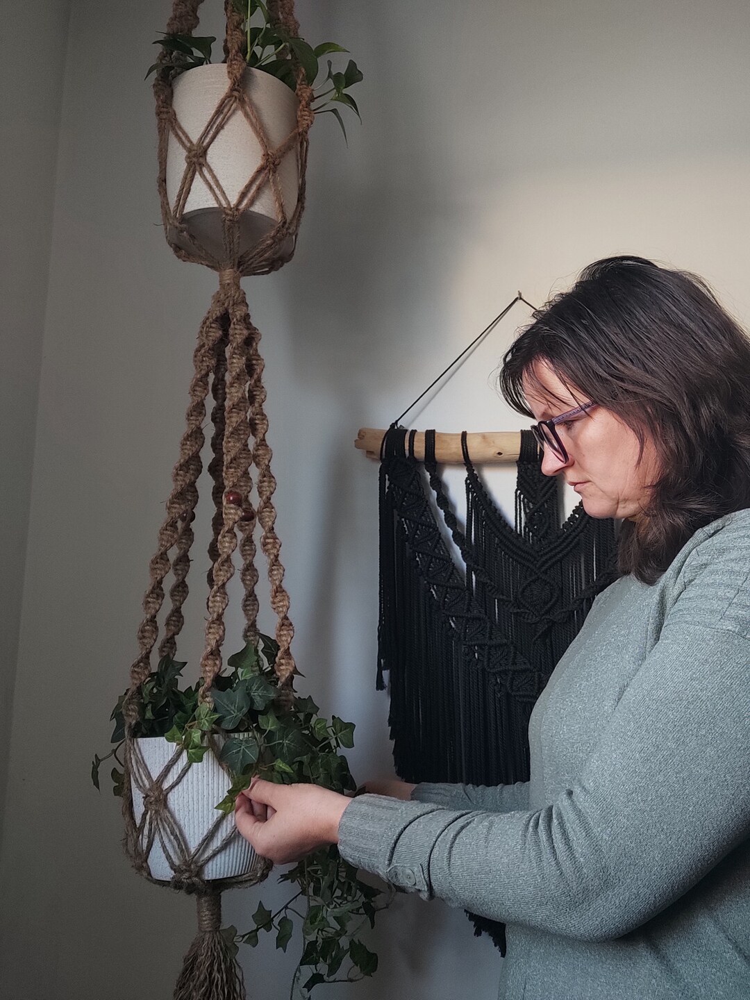 Double Jute Plant Hanger, Two Tier Jute Hanging Planter, Extra Strong ...