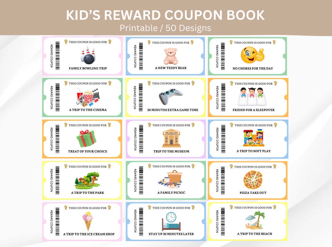 Kid's Reward Tickets Printable, Kids Reward Coupons, Children's Good ...