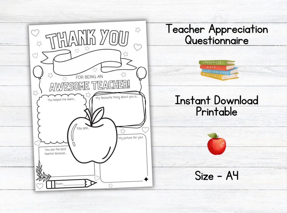 All About My Teacher Questionnaire, Colour In, Teacher Appreciation ...