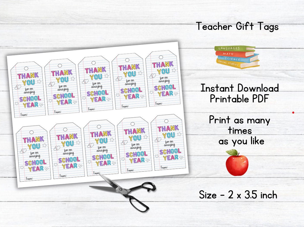 Teacher Gift Tags, Teacher Appreciation, Printable Teacher Gift Tags ...