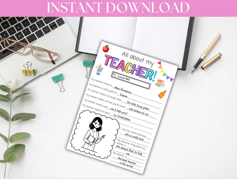 All About My Teacher, Teacher Appreciation Week Printable, Teacher ...