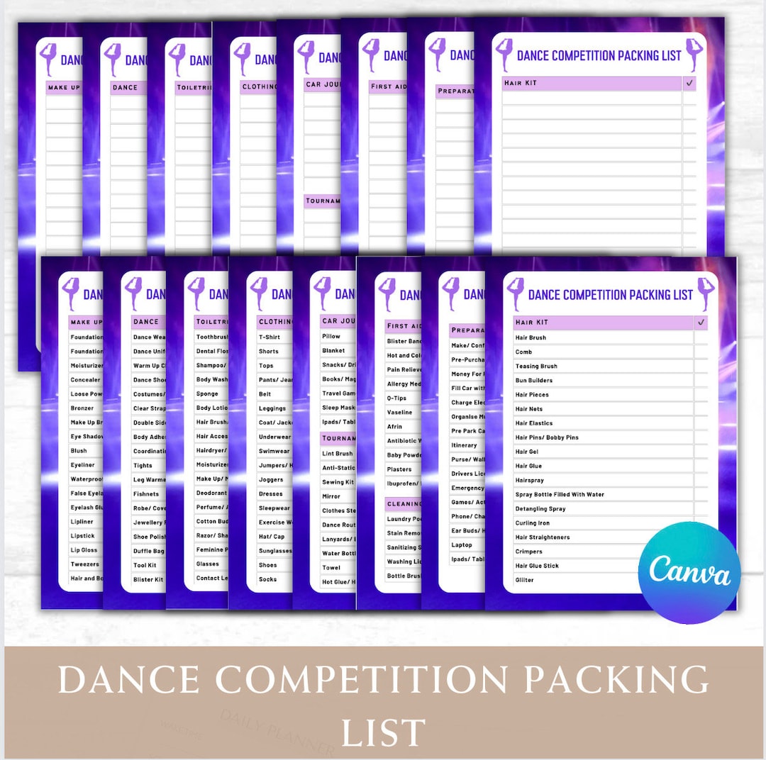 Editable Dance Competition Packing List for Family, Printable Dance ...