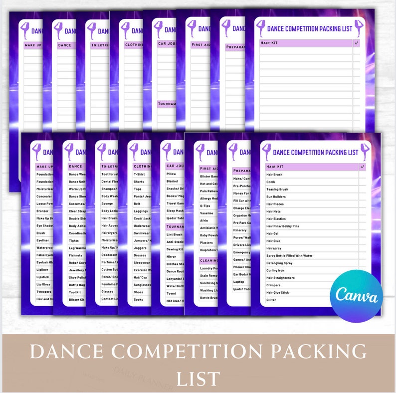 Editable Dance Competition Packing List for Family, Printable Dance ...