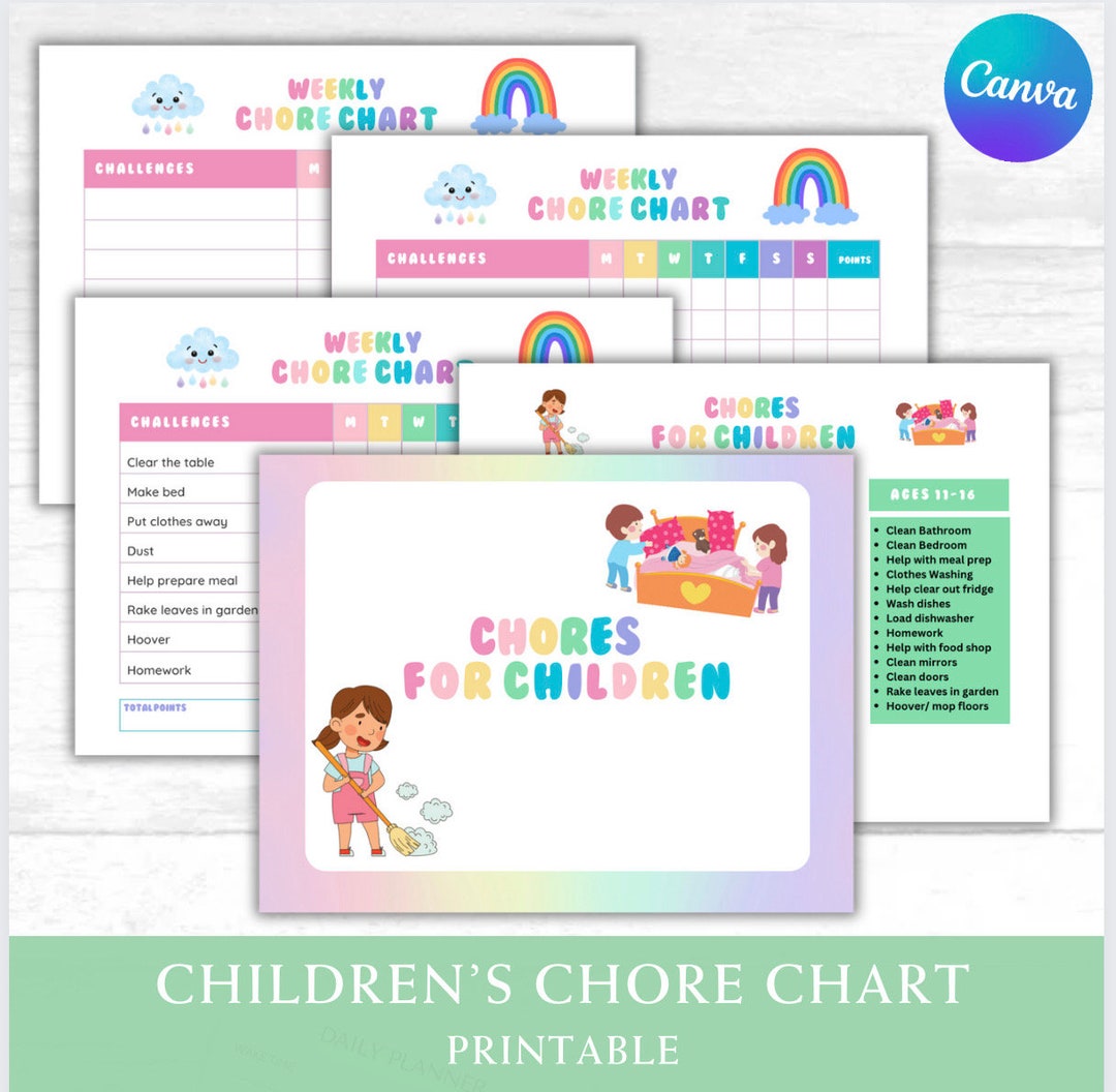 Childrens Chore Chart, Printable, You Choose the Chores, Printable Kids ...