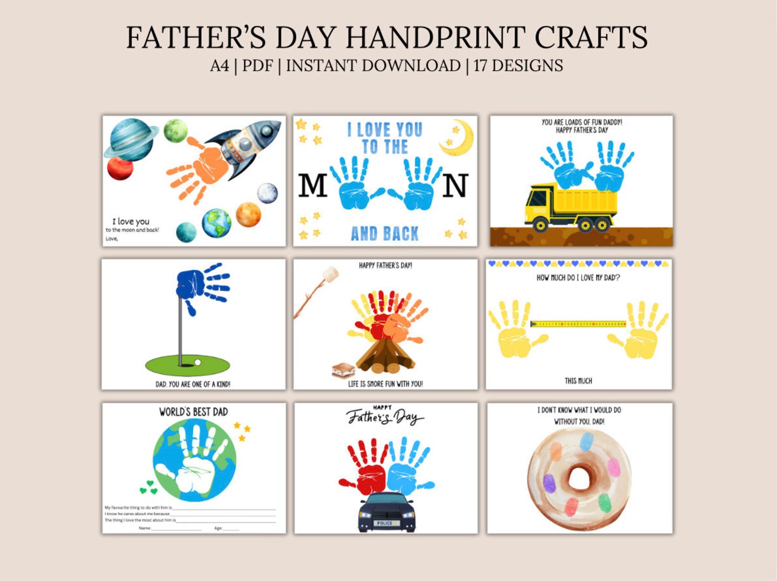 Father's Day Printable, Children's Handprint Bundle, Father's Day Gift ...